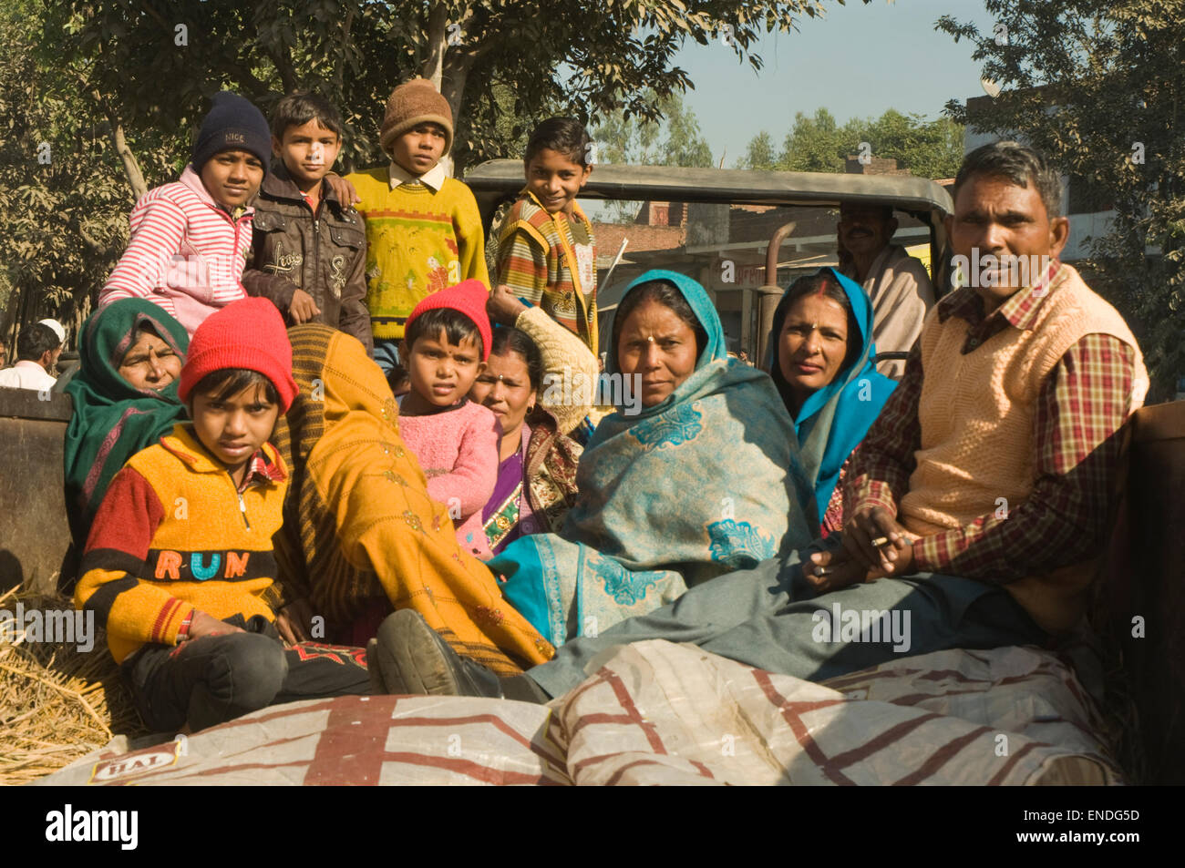 INDIA, Uttarakhand, Kotwali, tractor at petrol station with family ...
