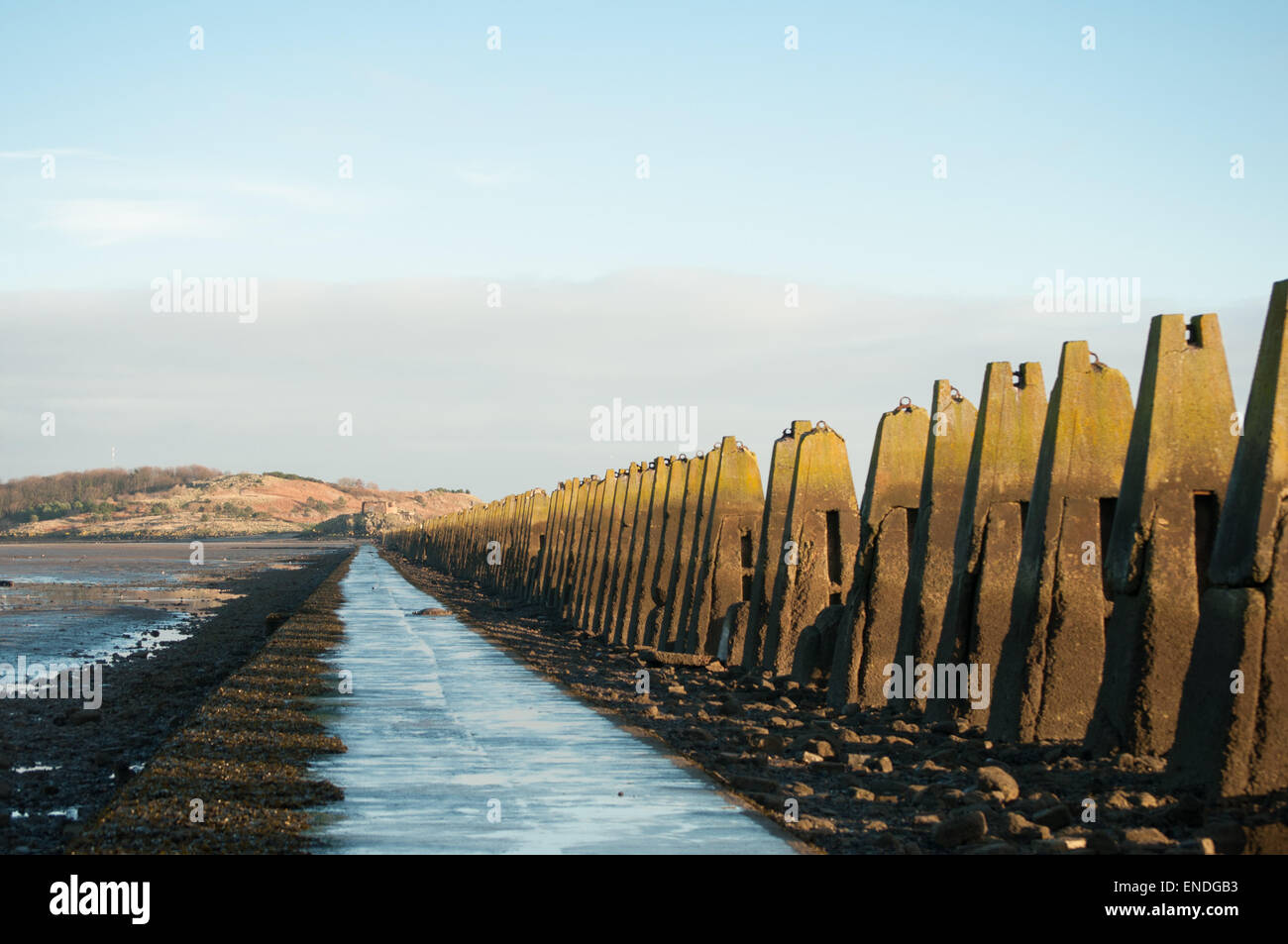 Cramond Island causeway leading up to the island near Edinburgh ...