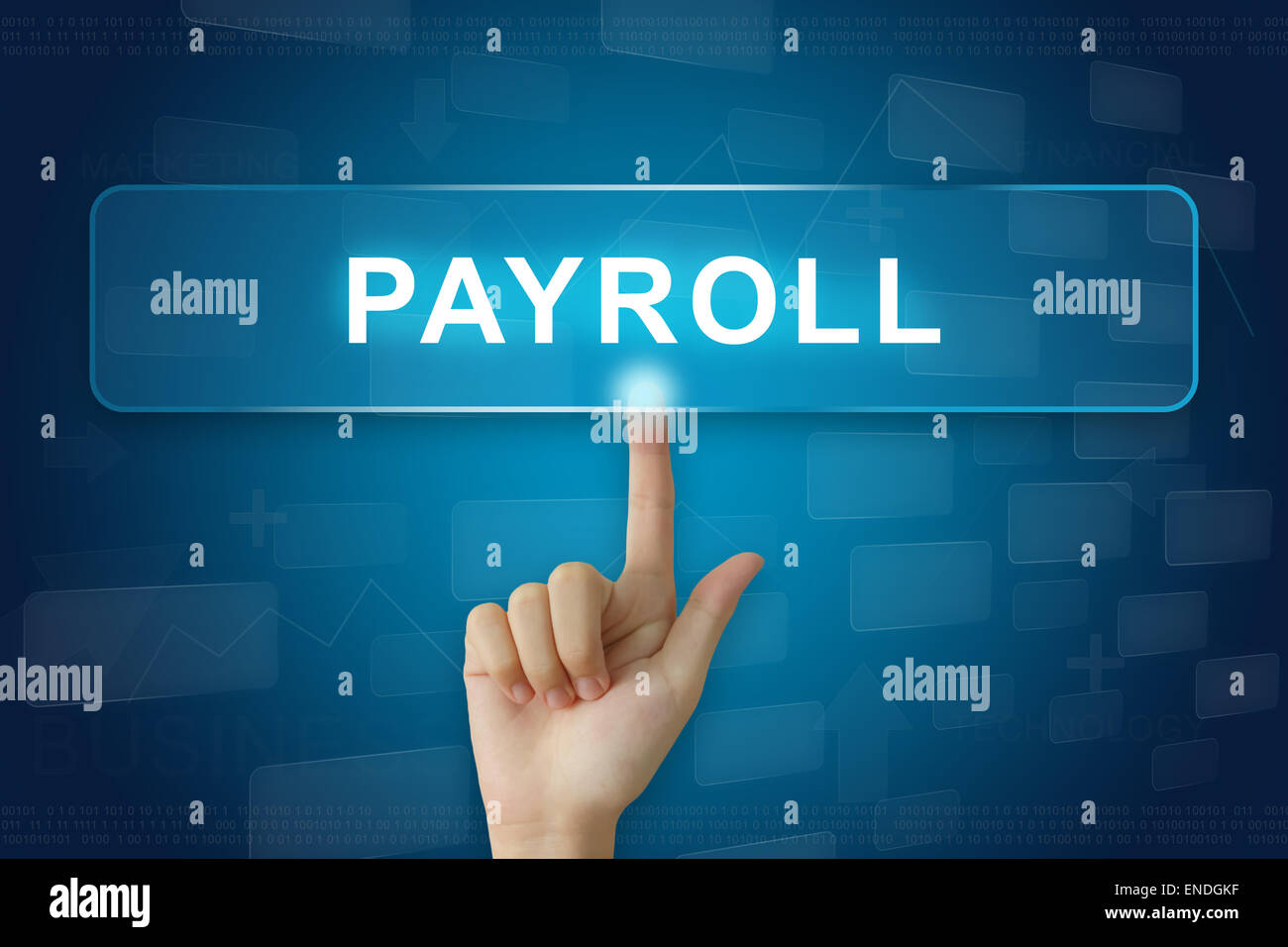hand press on payroll button on virtual screen Stock Photo - Alamy