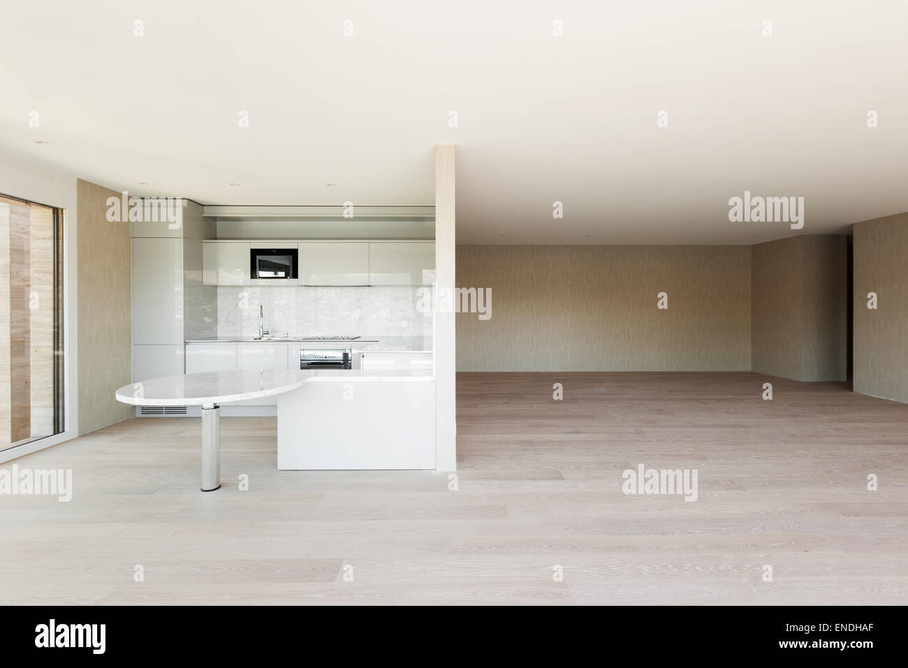 beautiful empty apartment, hardwood floor, modern kitchen Stock Photo ...