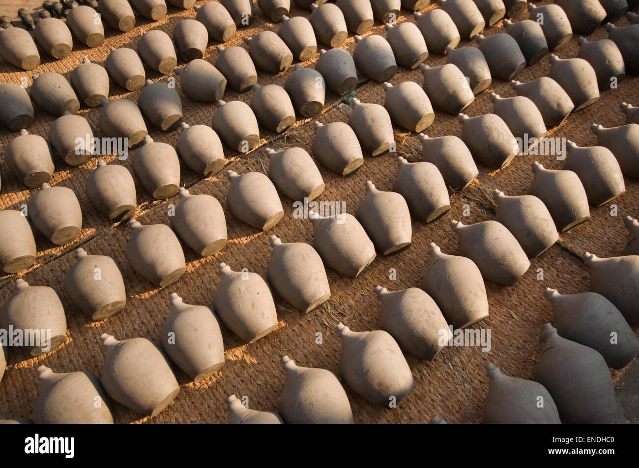 NEPAL, Kathmandu, Bhaktapur, Pottery Square, rows of pots for sale ...