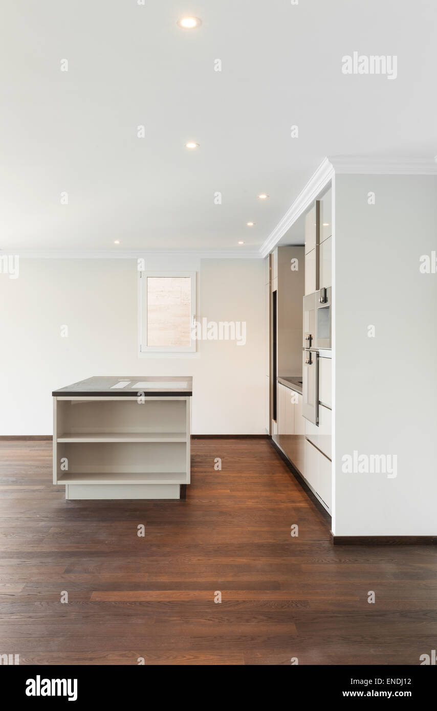 beautiful empty apartment, hardwood floor, modern kitchen Stock Photo ...