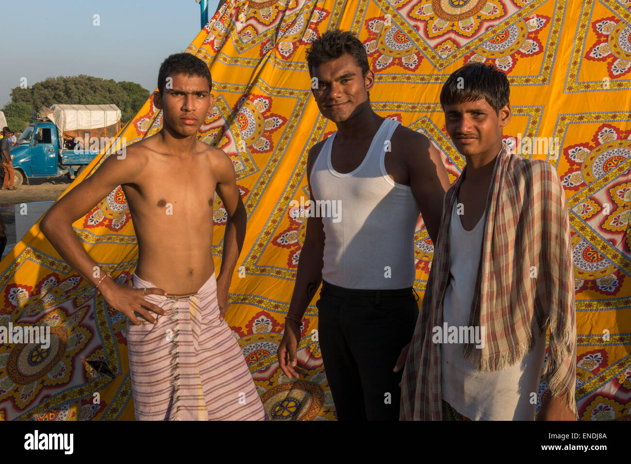 Young Men In Front Of A Tent, Vautha Mela Stock Photo - Alamy