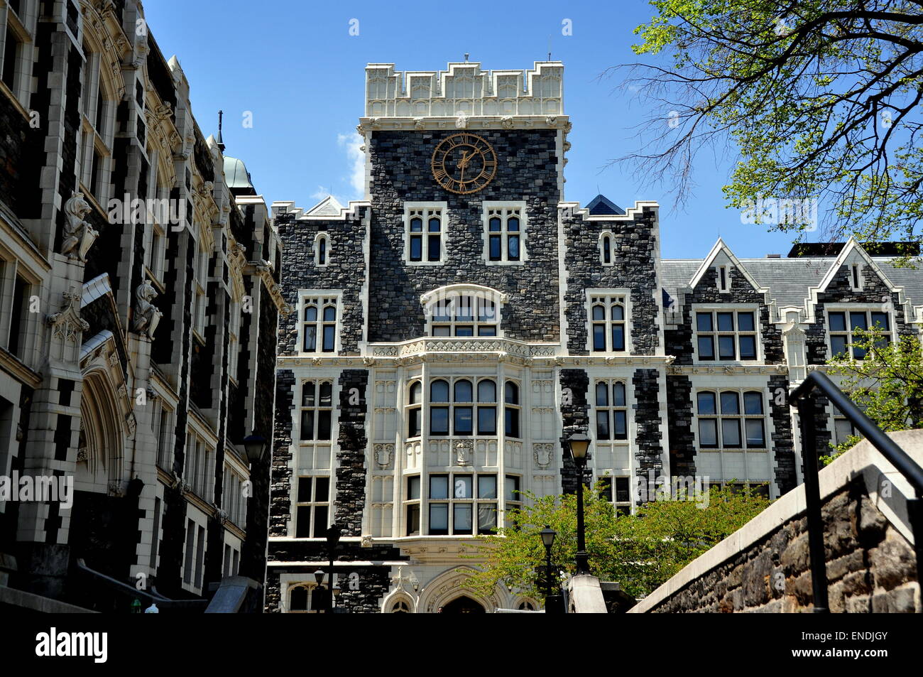 New York City: Clock tower of neo-gothic Harris Hall at City College of ...