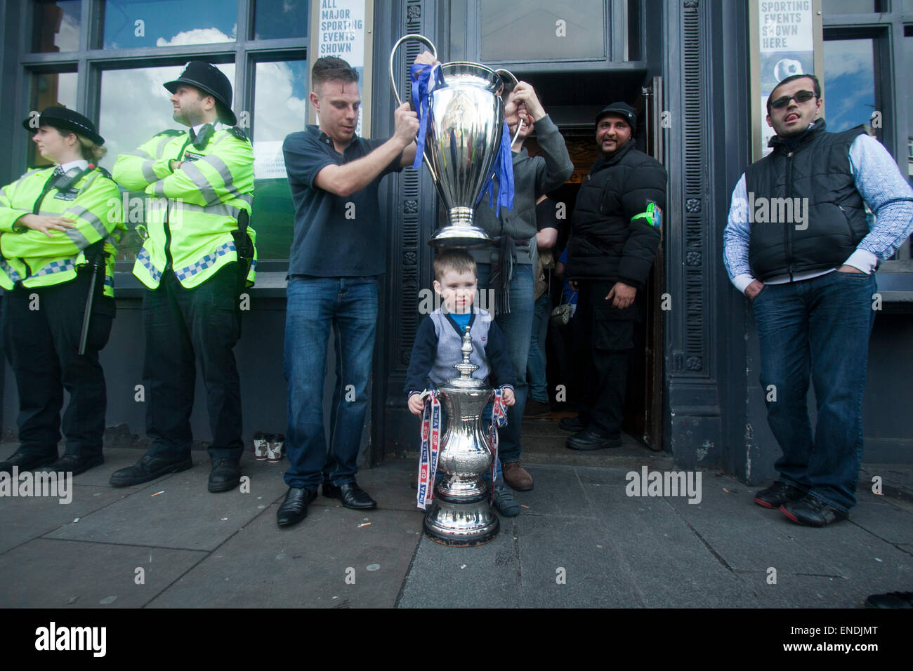 London, UK. 3rd May 2015. Chelsea football supporters celebrate at ...