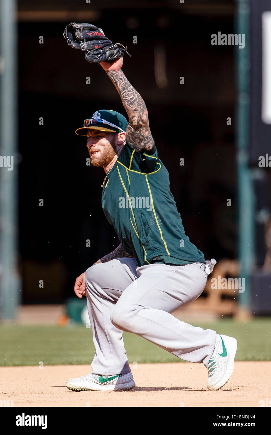 Arlington, TX, USA. 02nd May, 2015. Oakland Athletics third baseman ...