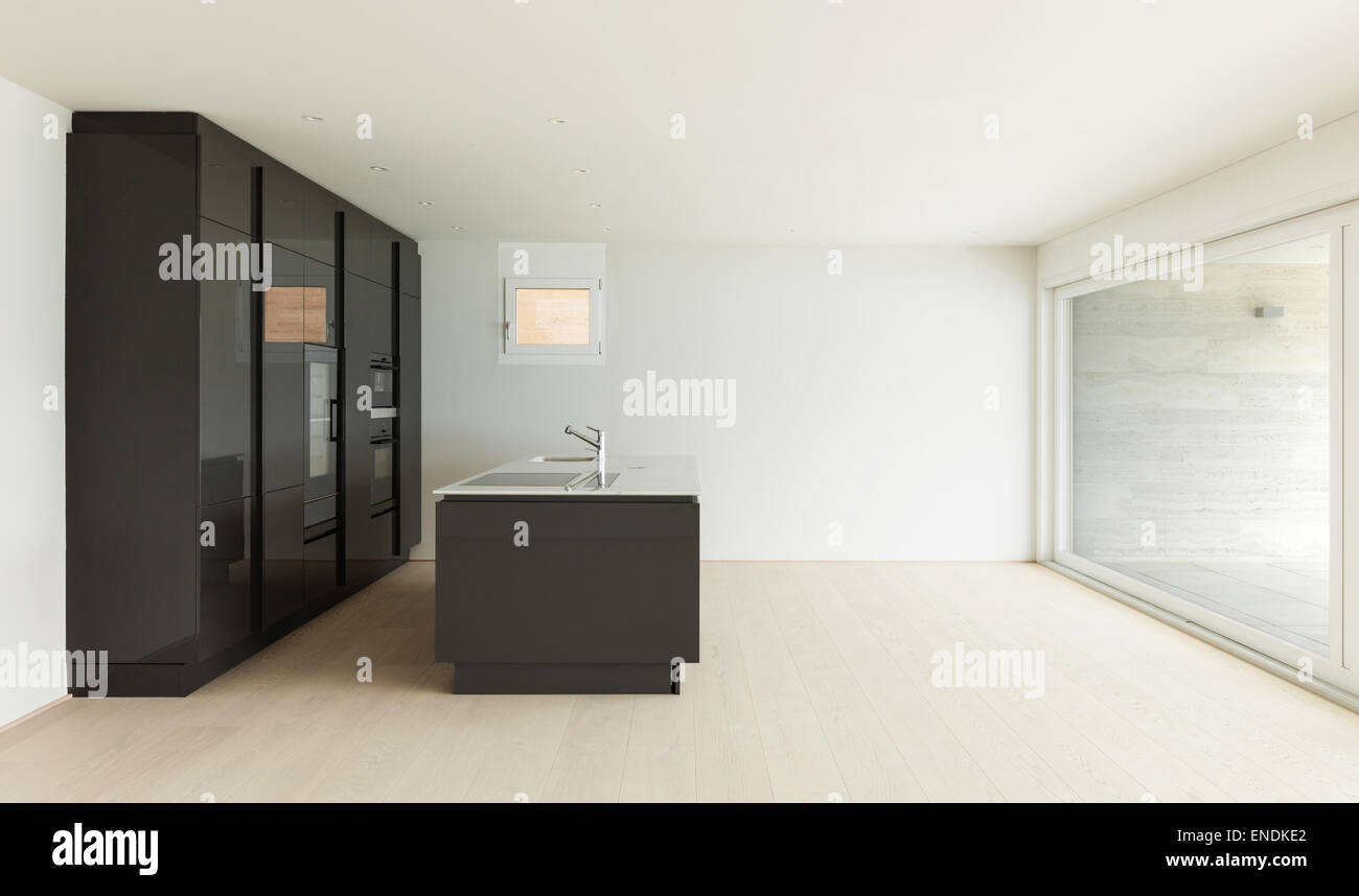 beautiful empty apartment, hardwood floor, modern kitchen Stock Photo ...