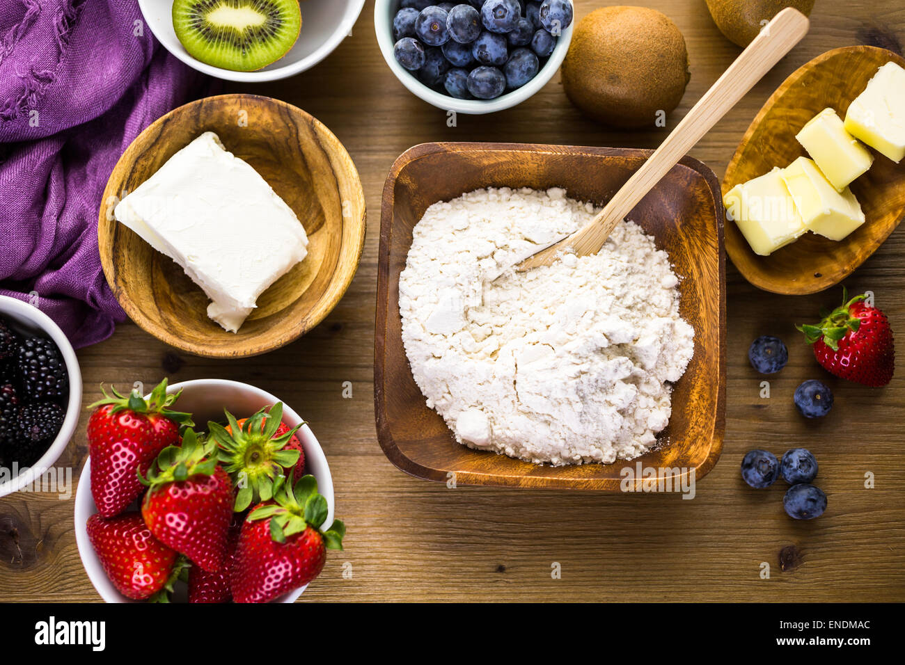 Ingredients for preparing fresh fruit tart Stock Photo - Alamy