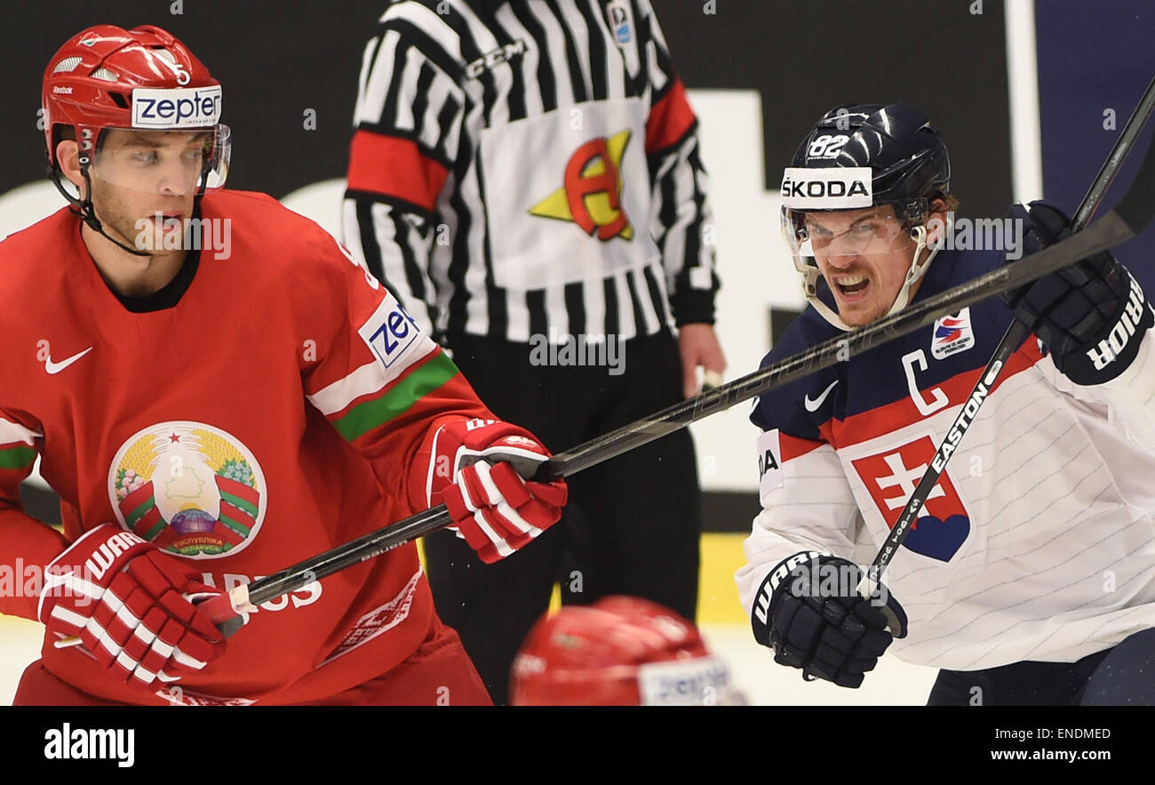 Ostrava, Czech Republic. 3rd May, 2015. Nikolai Stasenko (BLR), left, and Tomas Kopecky (SVK) in ...