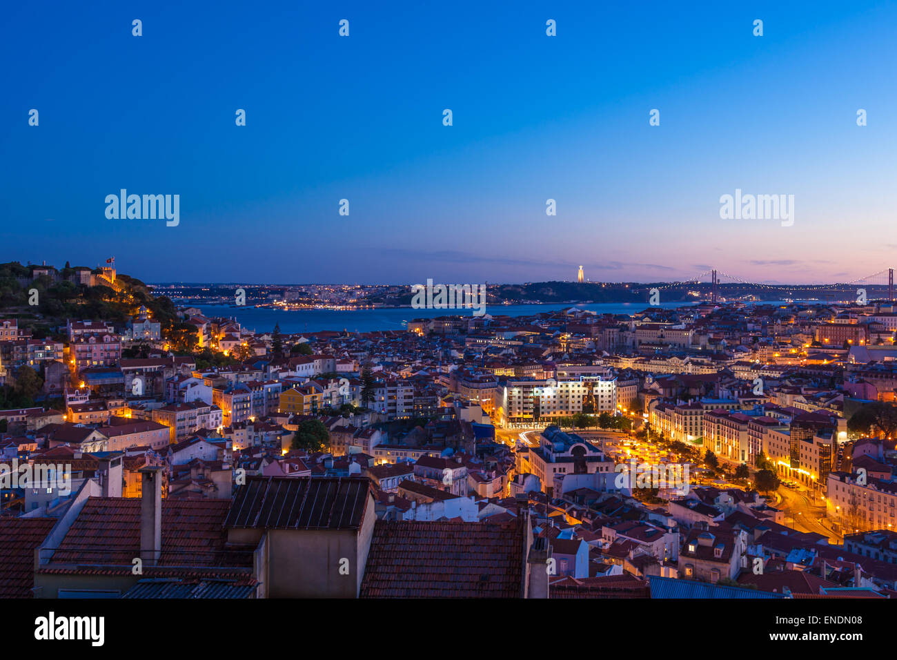Aerial view of Lisbon rooftop from Senhora do Monte viewpoint ...