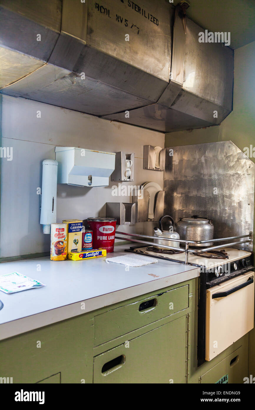 Rudimentary kitchen facilities in a Canadian railway caboose rail car ...