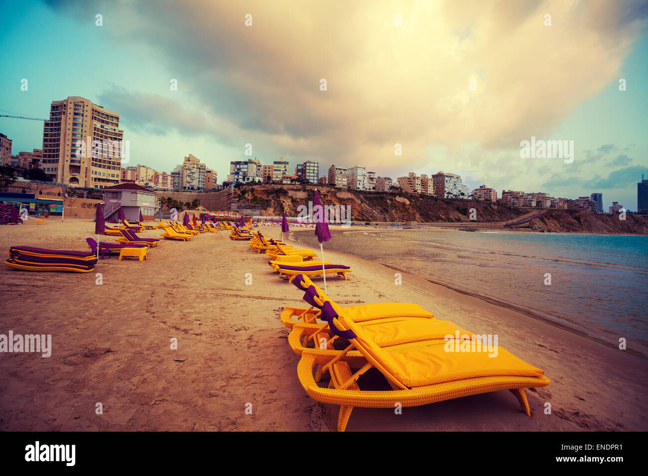 Netanya city at sunset, sea coast. Israel Stock Photo - Alamy