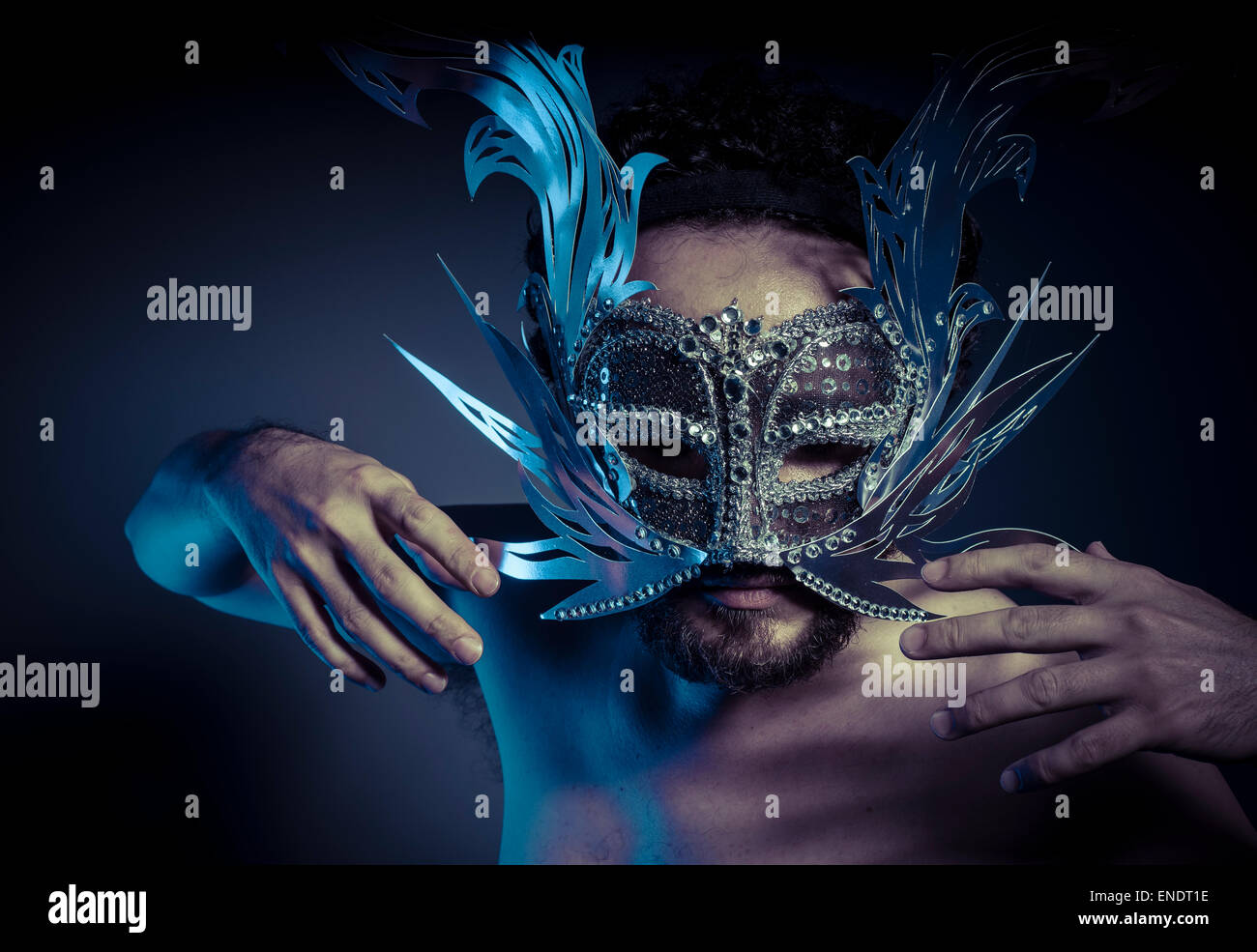 Woman with silver mask and blue costume hi-res stock photography and ...