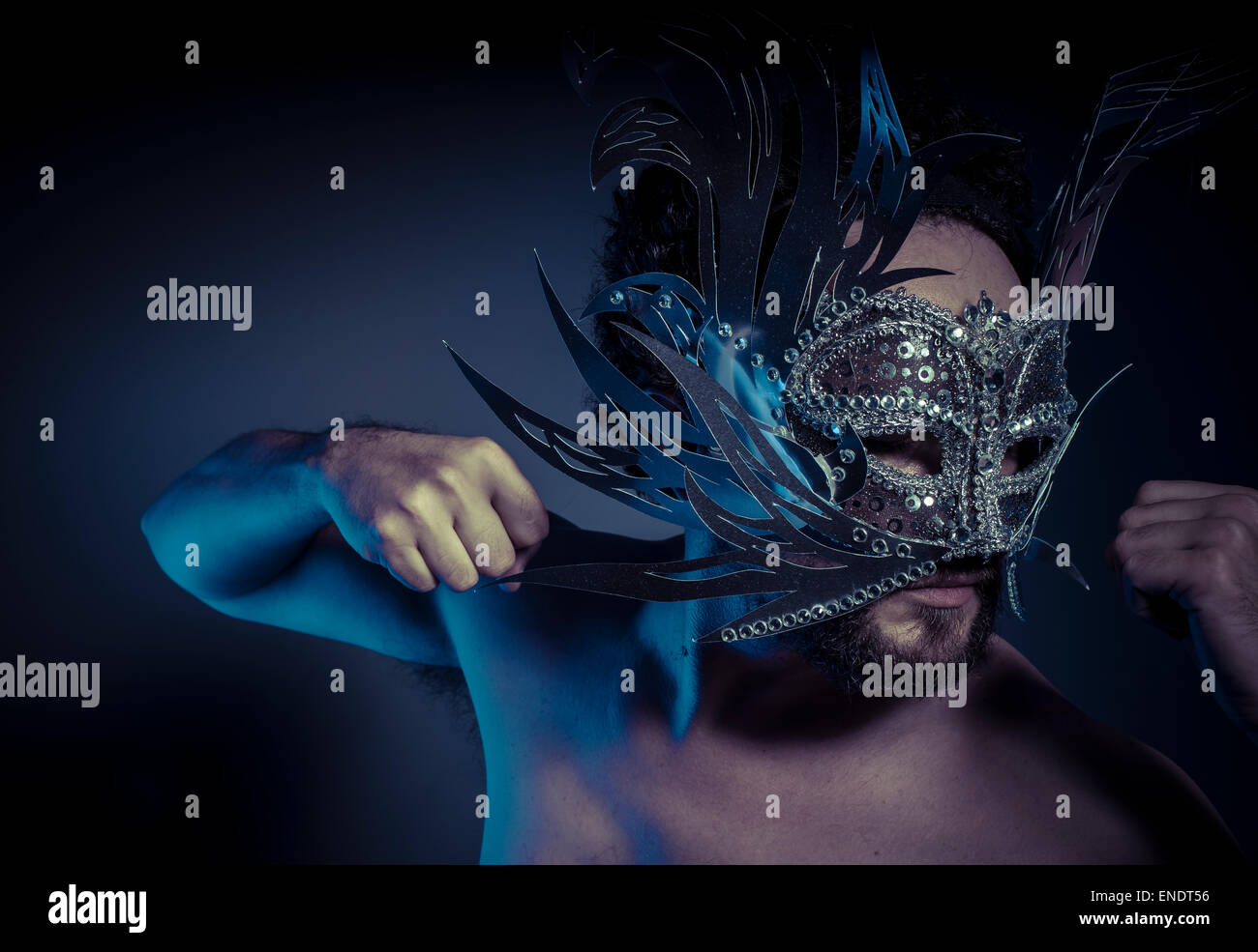 Woman with silver mask and blue costume hi-res stock photography and ...
