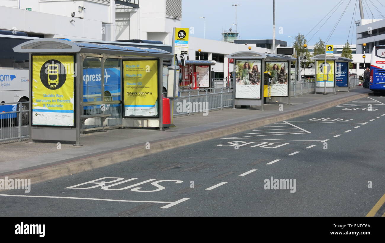 An empty bus stop at Dublin airport during a day of industrial action ...