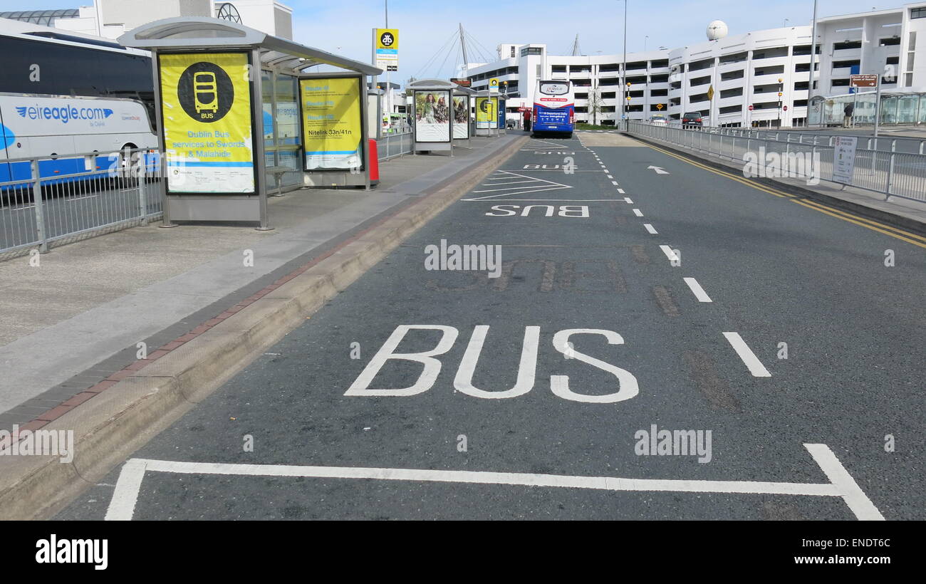 An empty bus stop at Dublin airport during a day of industrial action ...