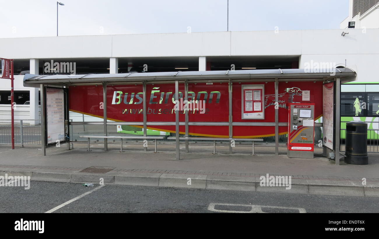 An empty bus stop at Dublin airport during a day of industrial action ...