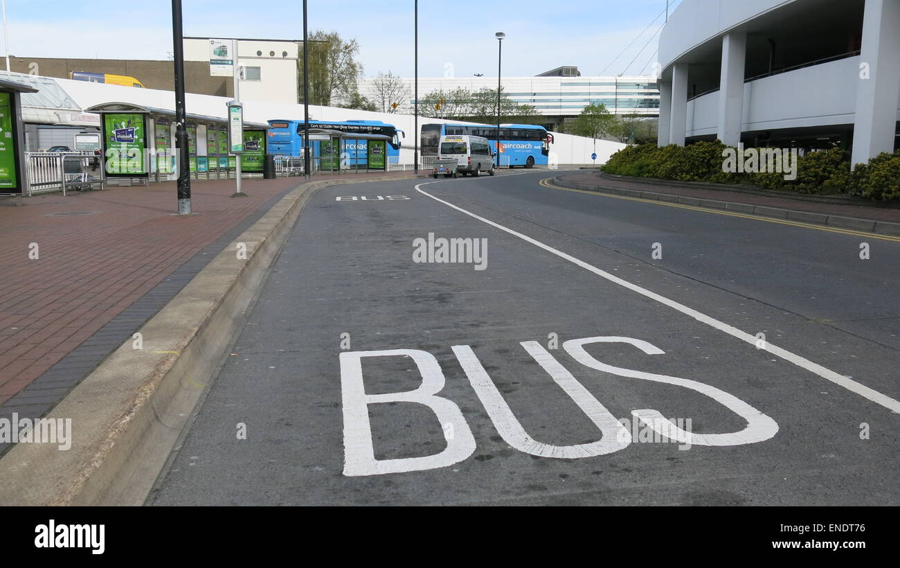 An empty bus stop at Dublin airport during a day of industrial action ...