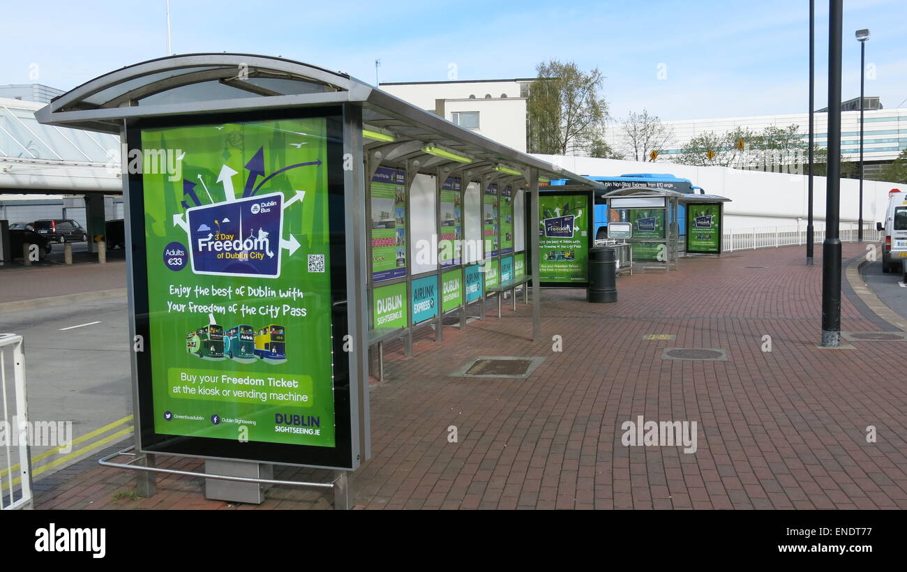 An empty bus stop at Dublin airport during a day of industrial action ...