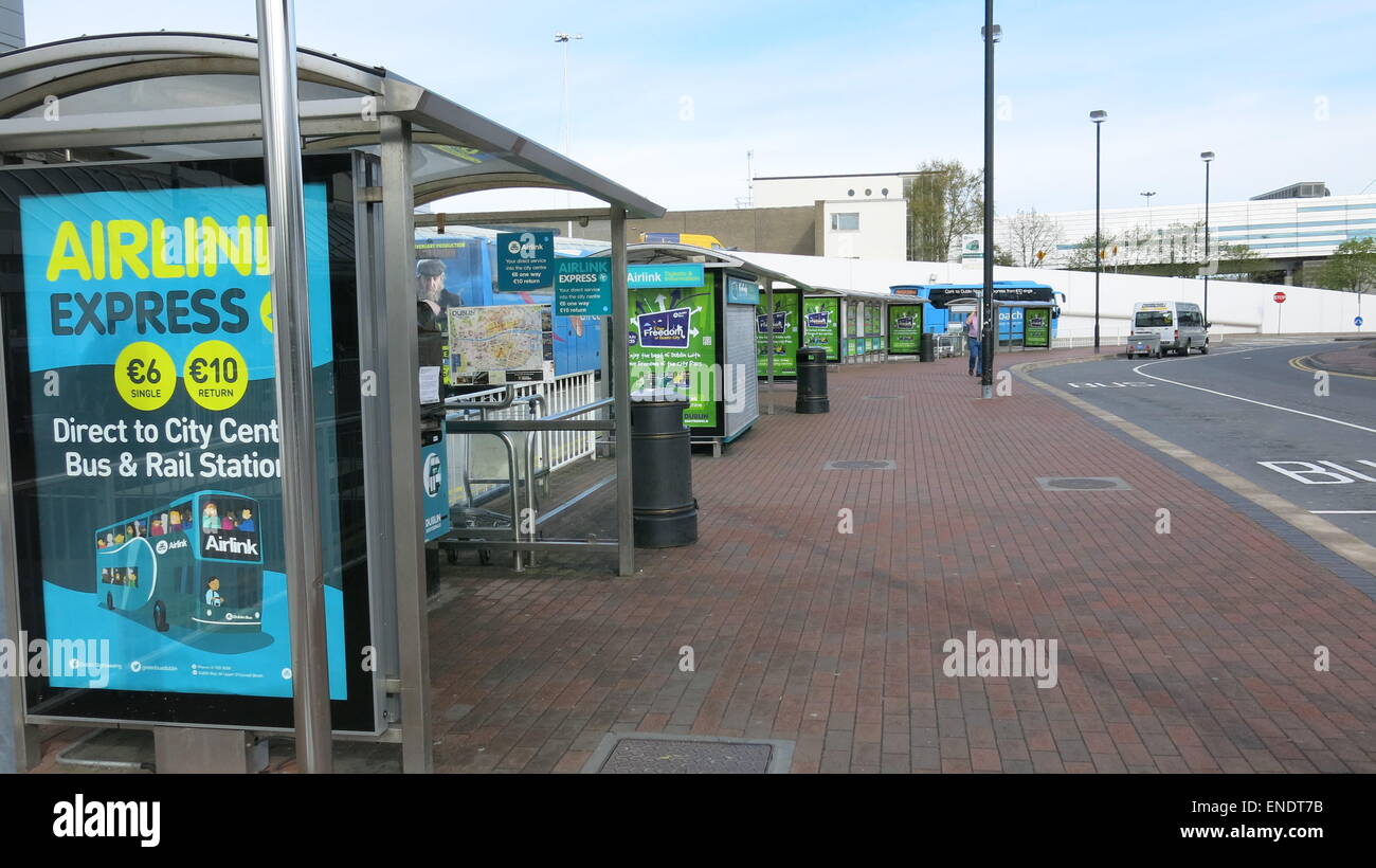 An empty bus stop at Dublin airport during a day of industrial action ...
