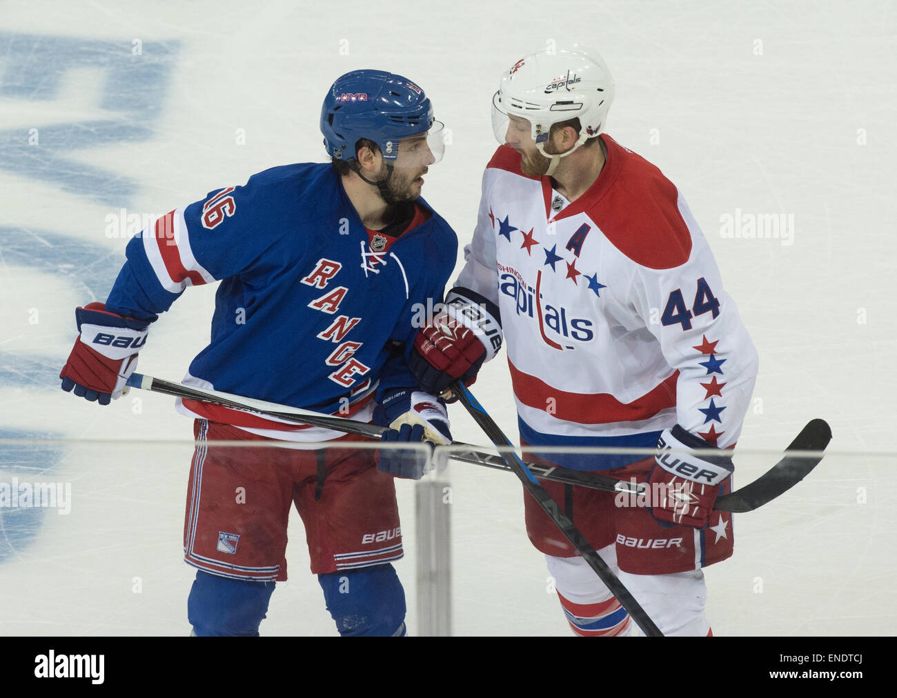 Manhattan, New York, USA. 2nd May, 2015. Rangers DEREK BRASSARD and ...