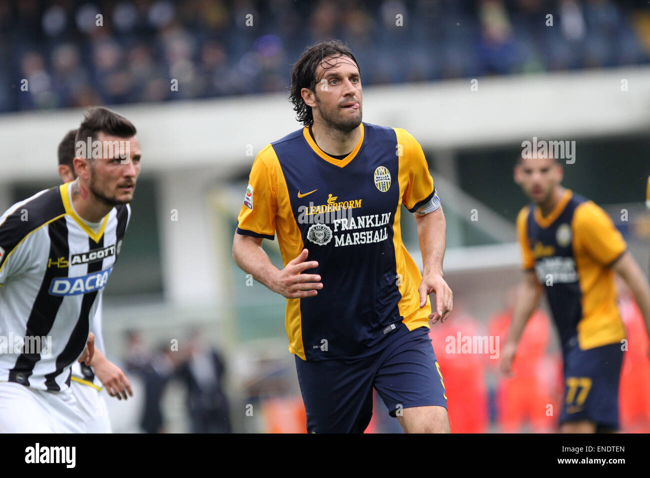 Verona, Italy. 3rd May, 2015. Hellas Verona's forward Luca Toni looks ...
