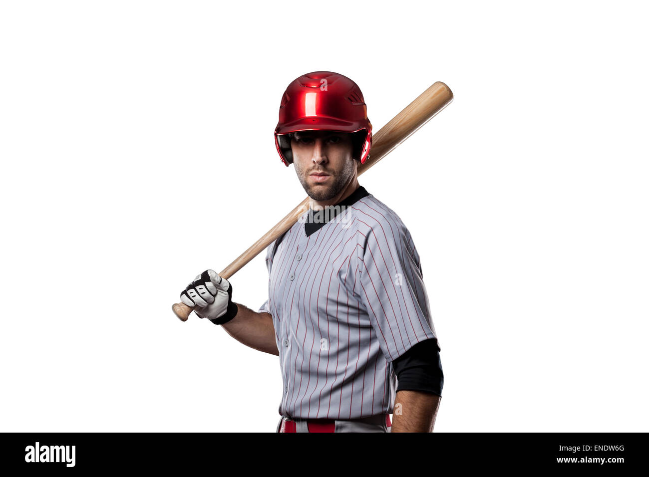 Baseball Player in red uniform, on a white background Stock Photo - Alamy