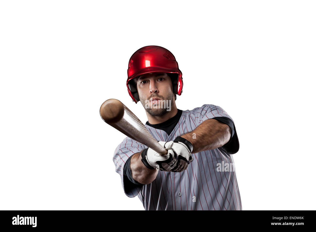 Baseball Player in red uniform, on a white background Stock Photo - Alamy