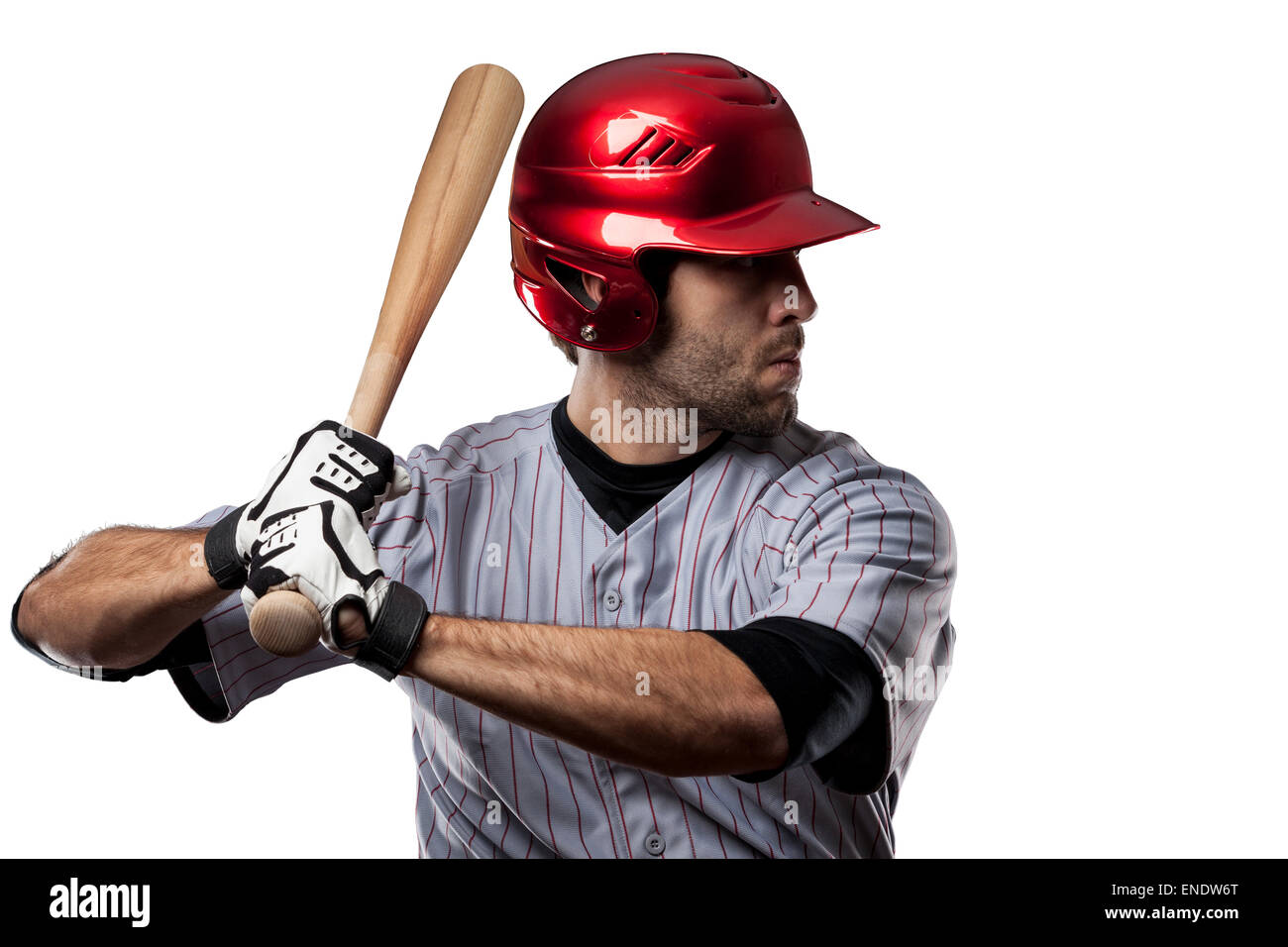 Baseball Player in red uniform, on a white background Stock Photo - Alamy