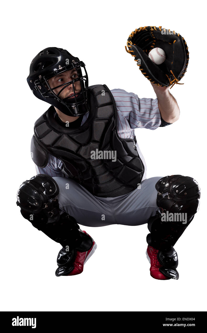 Catcher Baseball Player, on a white background Stock Photo - Alamy