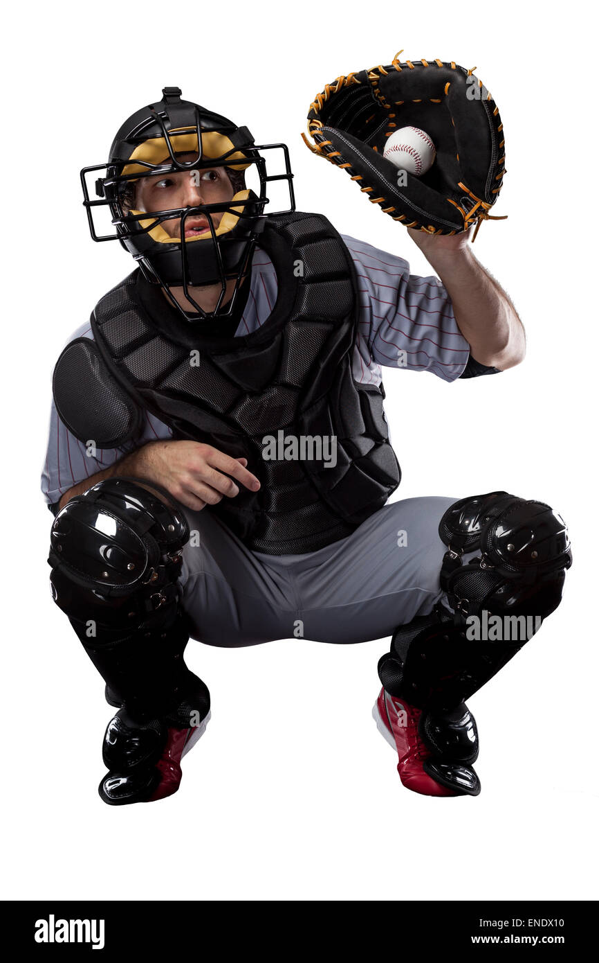 Catcher Baseball Player, on a white background Stock Photo - Alamy