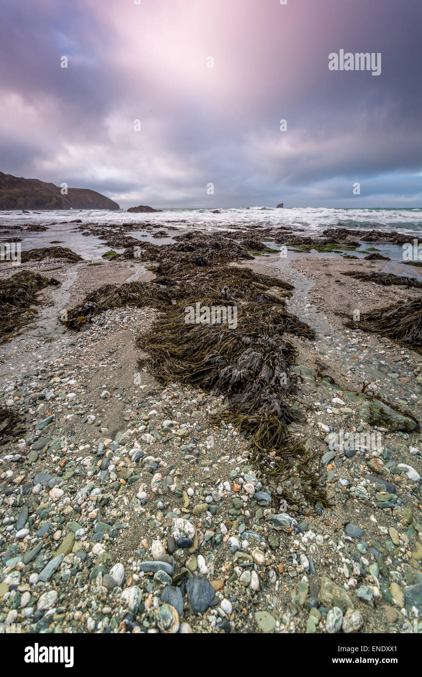 Stunning Trevellas porth beach during sunset in cornwall england uk ...