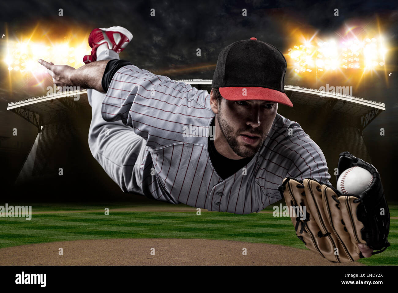 Baseball Player on a baseball Stadium Stock Photo - Alamy