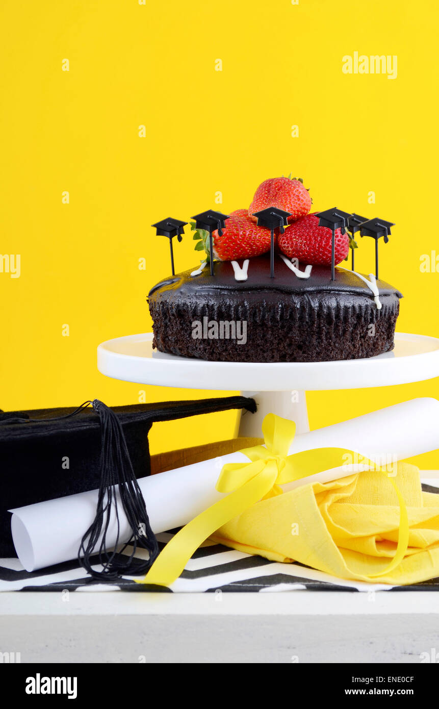 Happy Graduation Day yellow, black and white theme party with chocolate ...