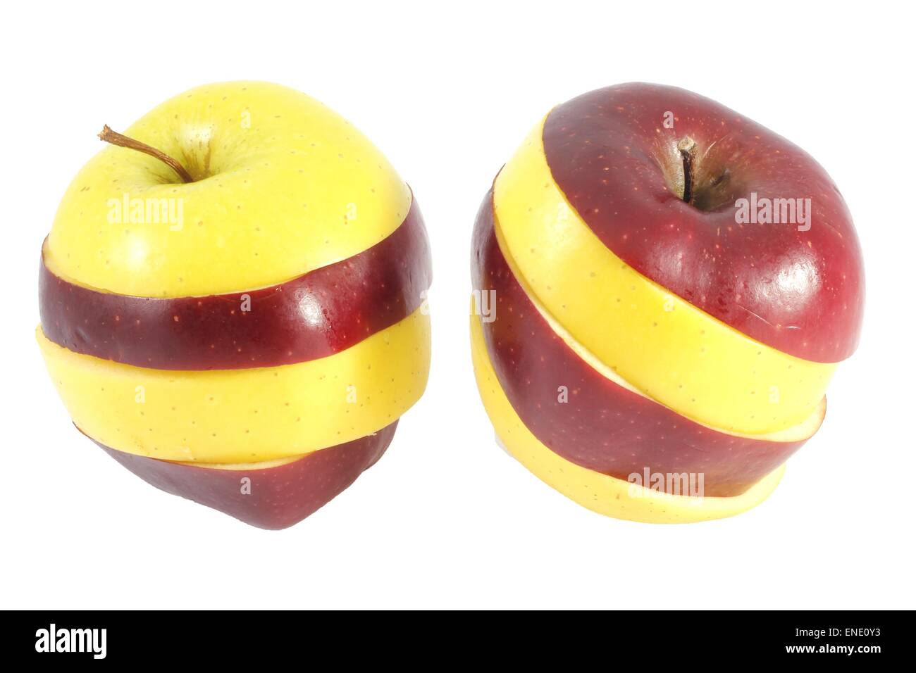 Two mixed red and green apples cutted and laminated Stock Photo - Alamy