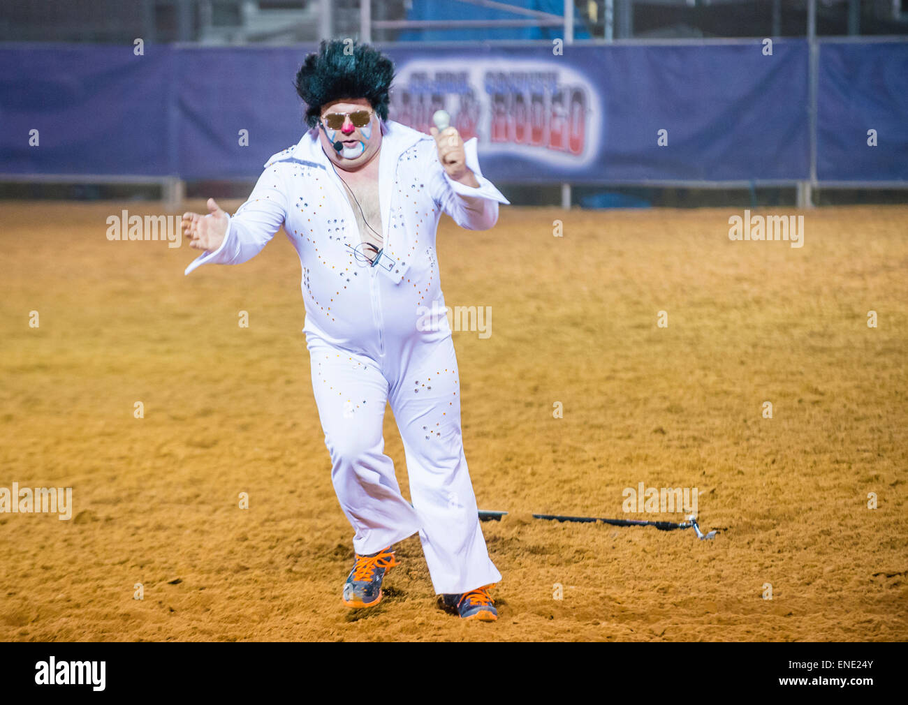 Rodeo Clown performing in the Clark County Fair and Rodeo a ...