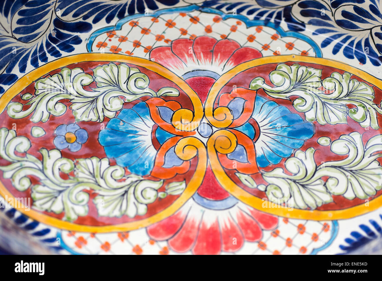 Floral designs hand painted on pottery in Mexico Stock Photo - Alamy