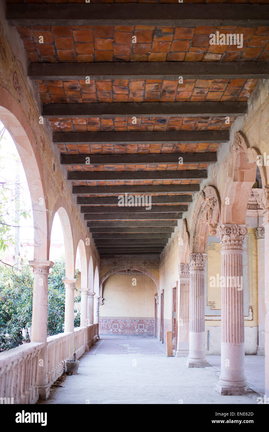 Arches and columns on balcony at ex-Hacienda Jaral de Berrio in Mexico ...