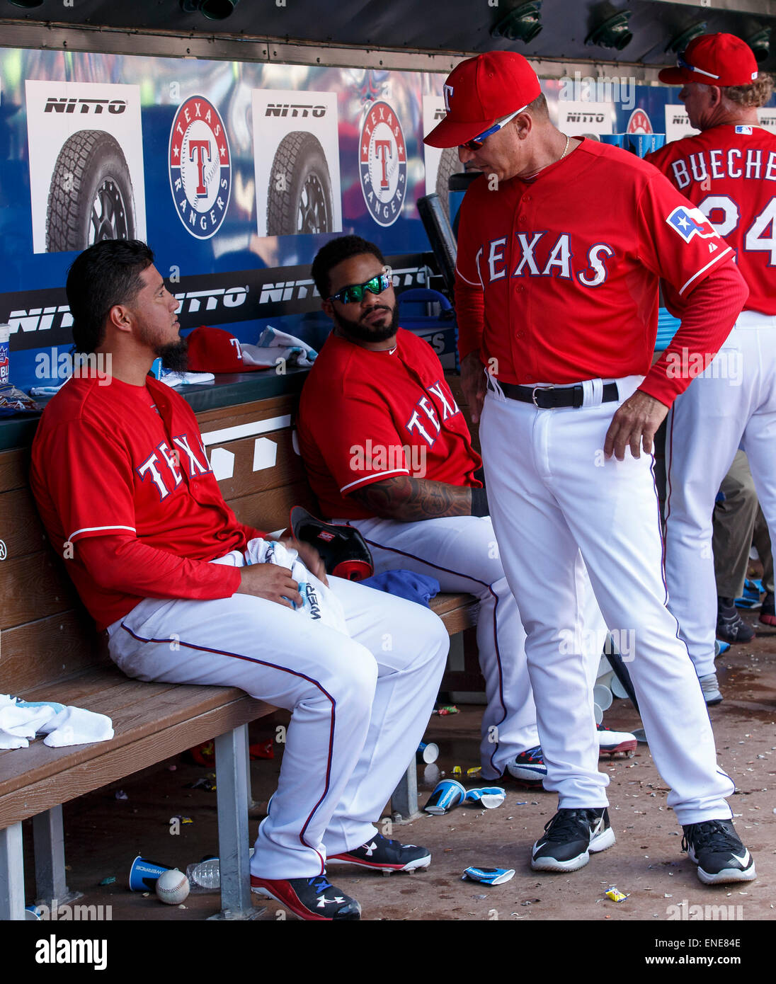 Arlington, TX, USA. 03rd May, 2015. Texas Rangers manager Jeff Banister ...