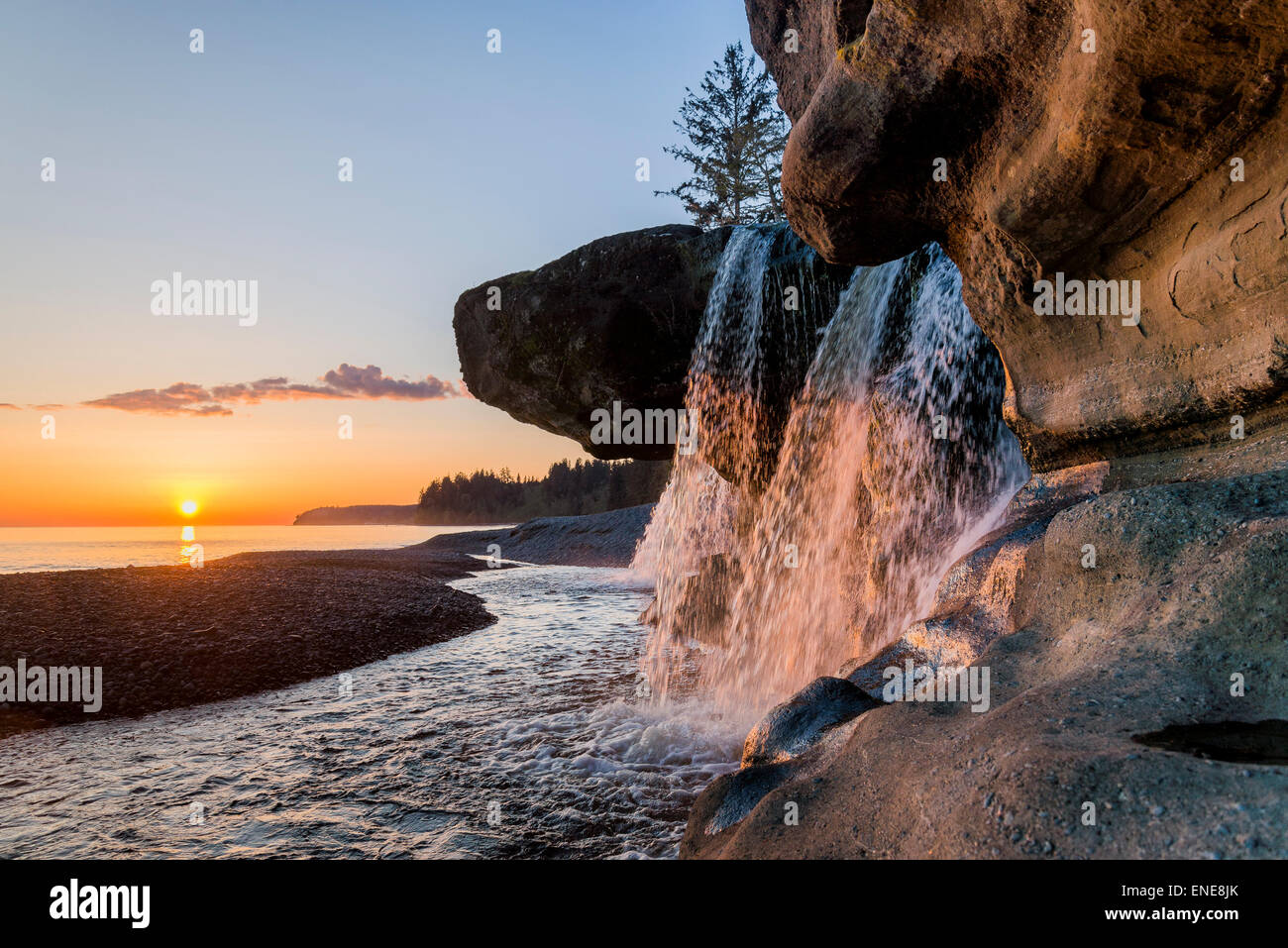 Sandcut Falls at sunset, Sandcut Beach, Vancouver Island, British ...