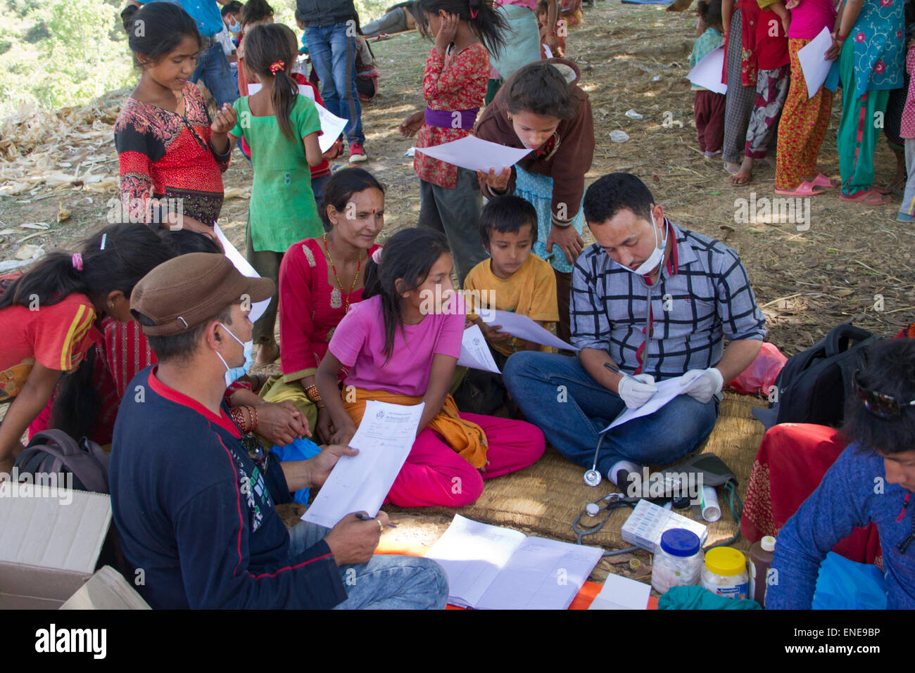 Nepal. 3rd May, 2015. People sign up for basic first aid in Chautara ...