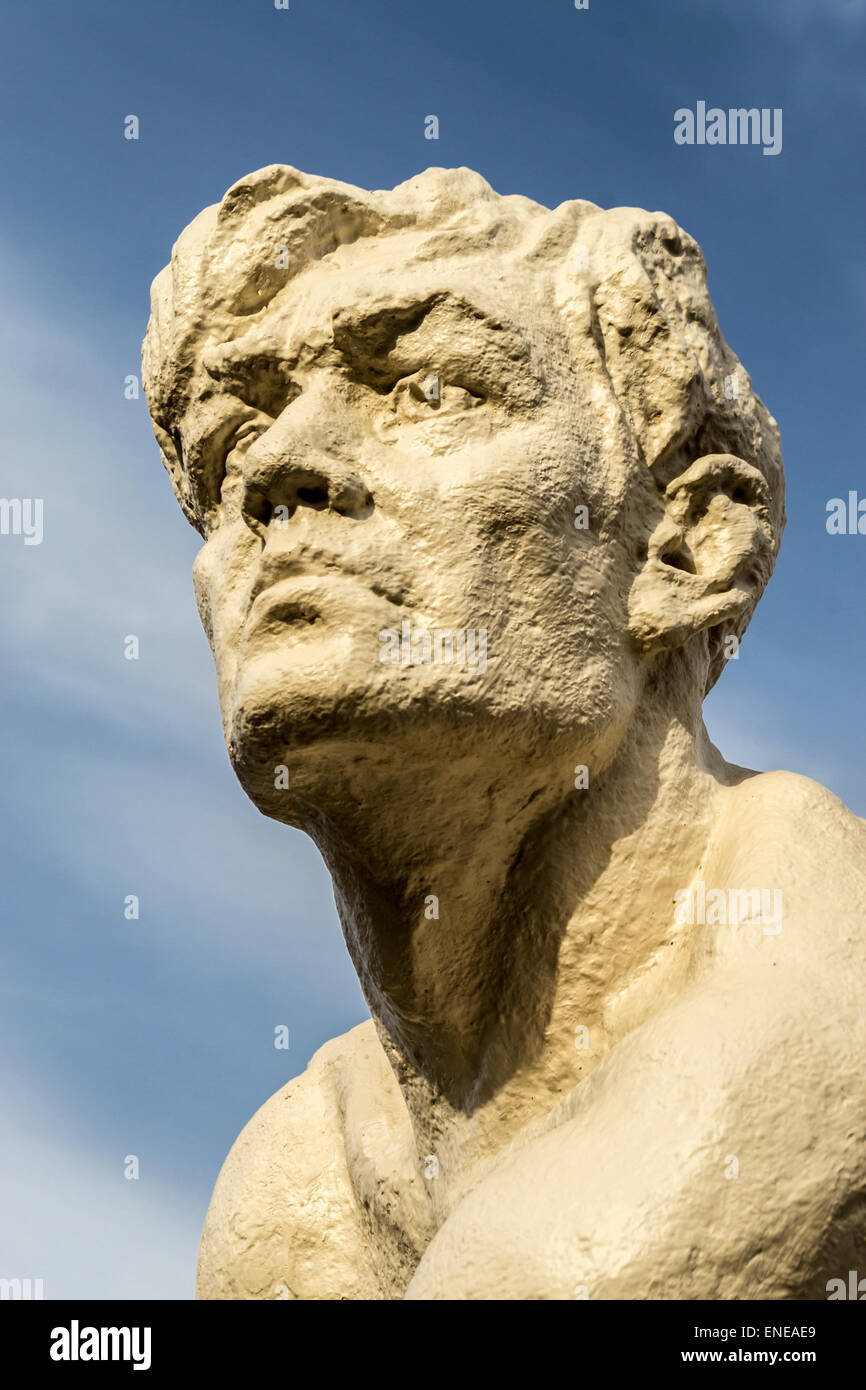 Upward looking human head against a blue cloudy sky Stock Photo - Alamy