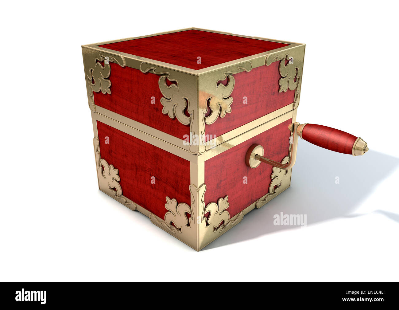 An ornate antique closed jack-in-the-box mad of red wood and gold ...