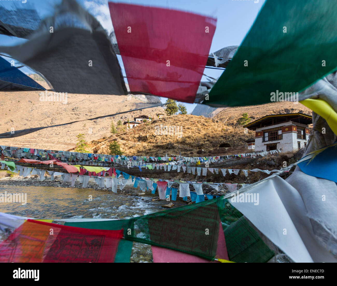 Traditional iron bridge at Tamchhog Lhakhang on road from Paro to ...