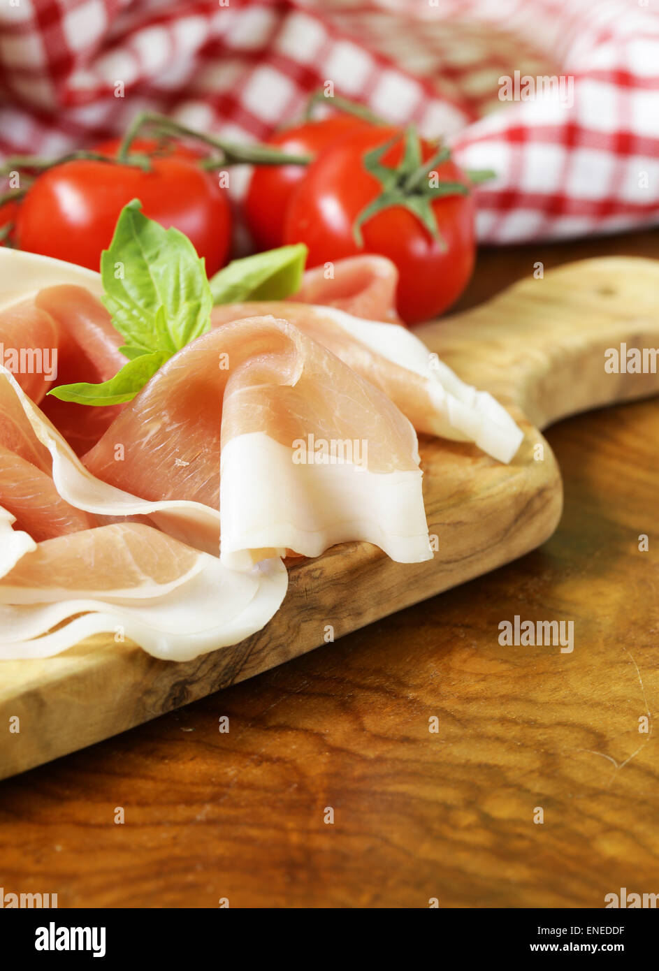 parma ham (jamon) with fragrant herbs traditional Italian meat ...