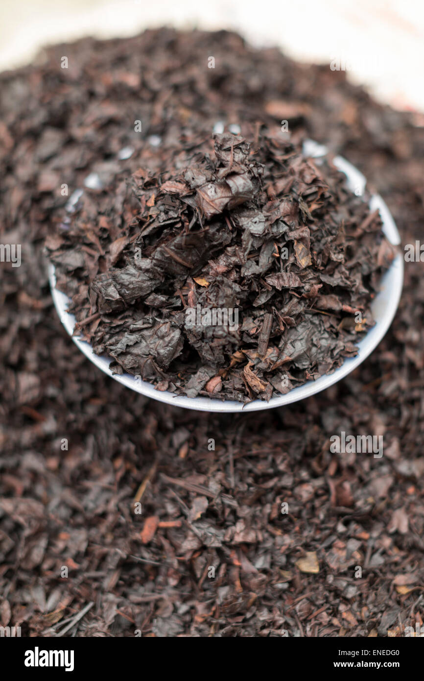 Tea leaves for butter tea for sale at the covered weekend market in ...