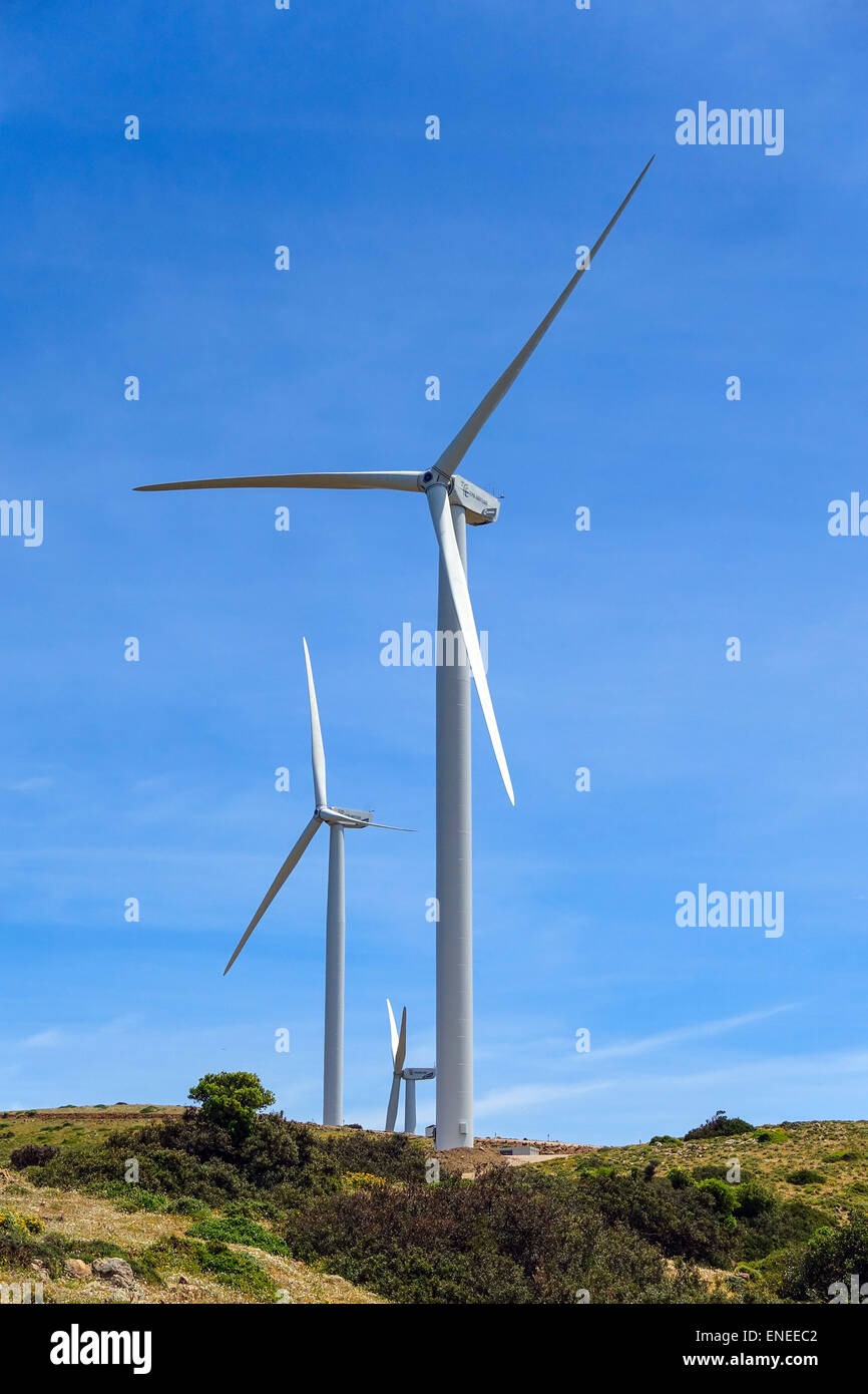 Wind turbines on mountain ridge, Peloponnese, Greece Stock Photo - Alamy
