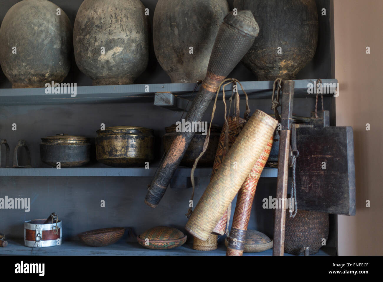 Traditional Bhutanese Cooking Implements, Wangdue, Bhutan, Asia Stock ...