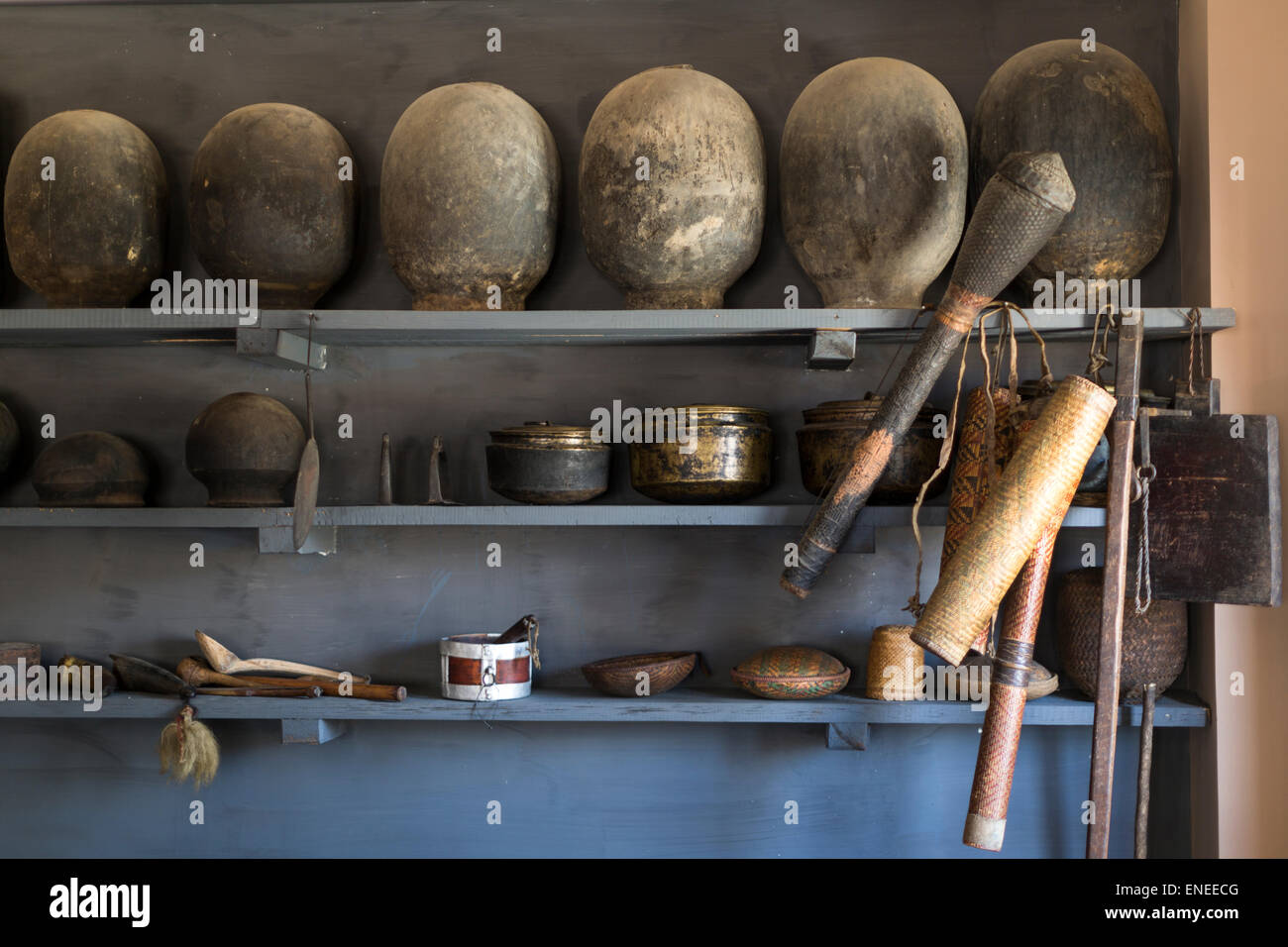 Traditional Bhutanese Cooking Implements, Wangdue, Bhutan, Asia Stock ...
