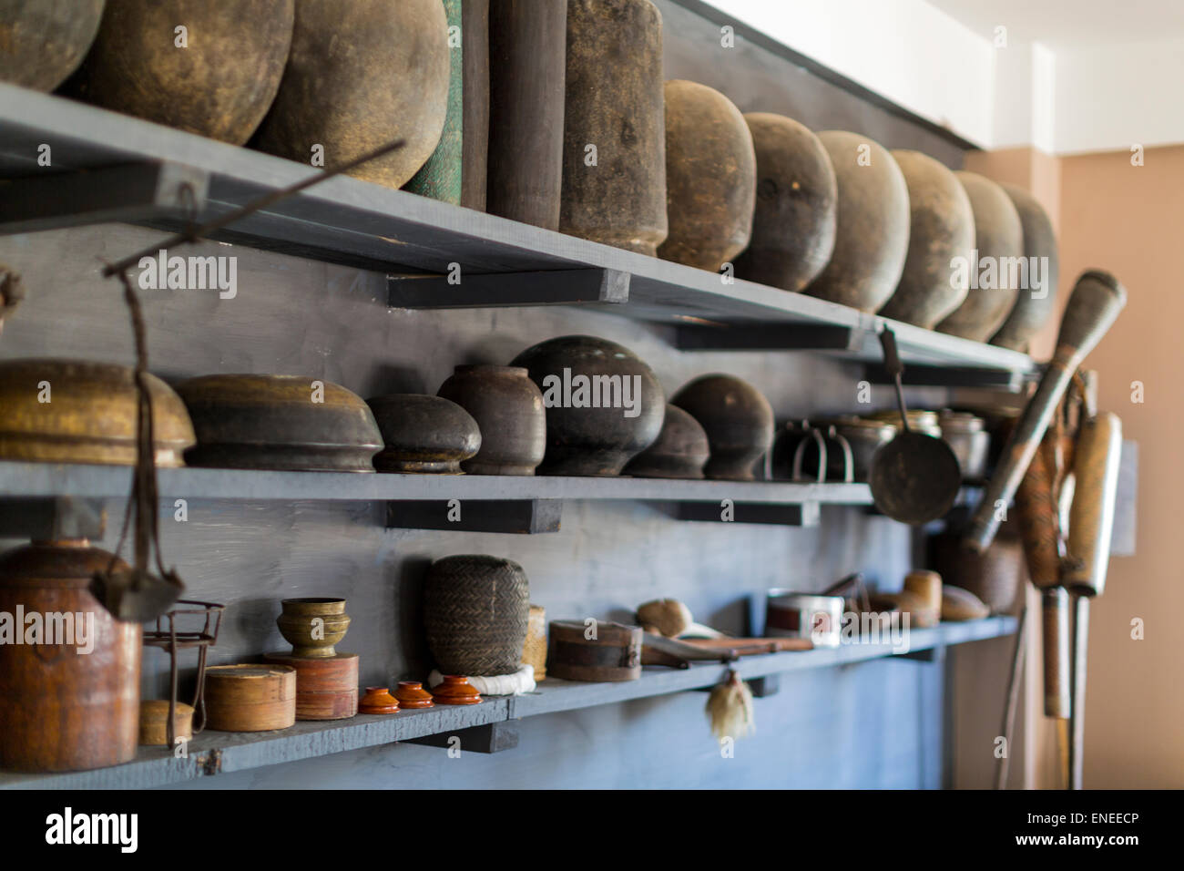 Traditional Bhutanese Cooking Implements, Wangdue, Bhutan, Asia Stock ...